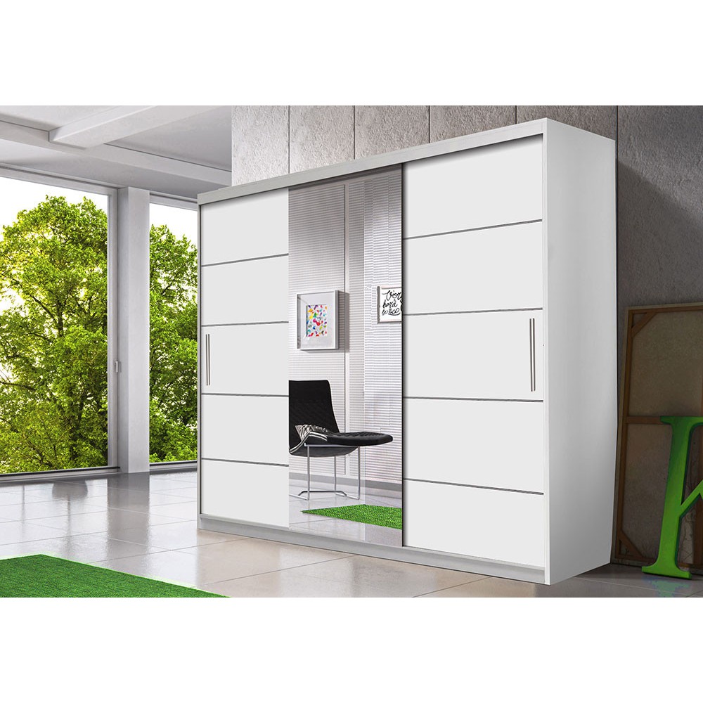 Dulap Haine cu Oglinda - Astra 233 Alb - Dressing Sifonier - Latime 233 cm